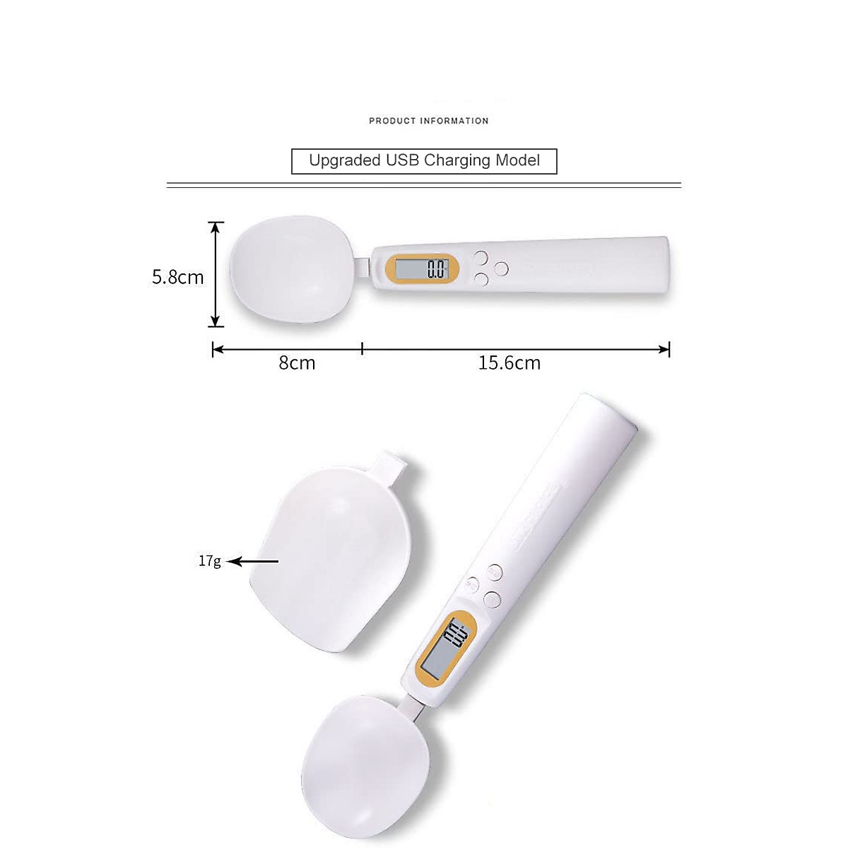 Digital Spoon Scale Electronic Measuring Spoon for Food, Spice High Precision with LCD Display Weights up to 500g (USB Charging)