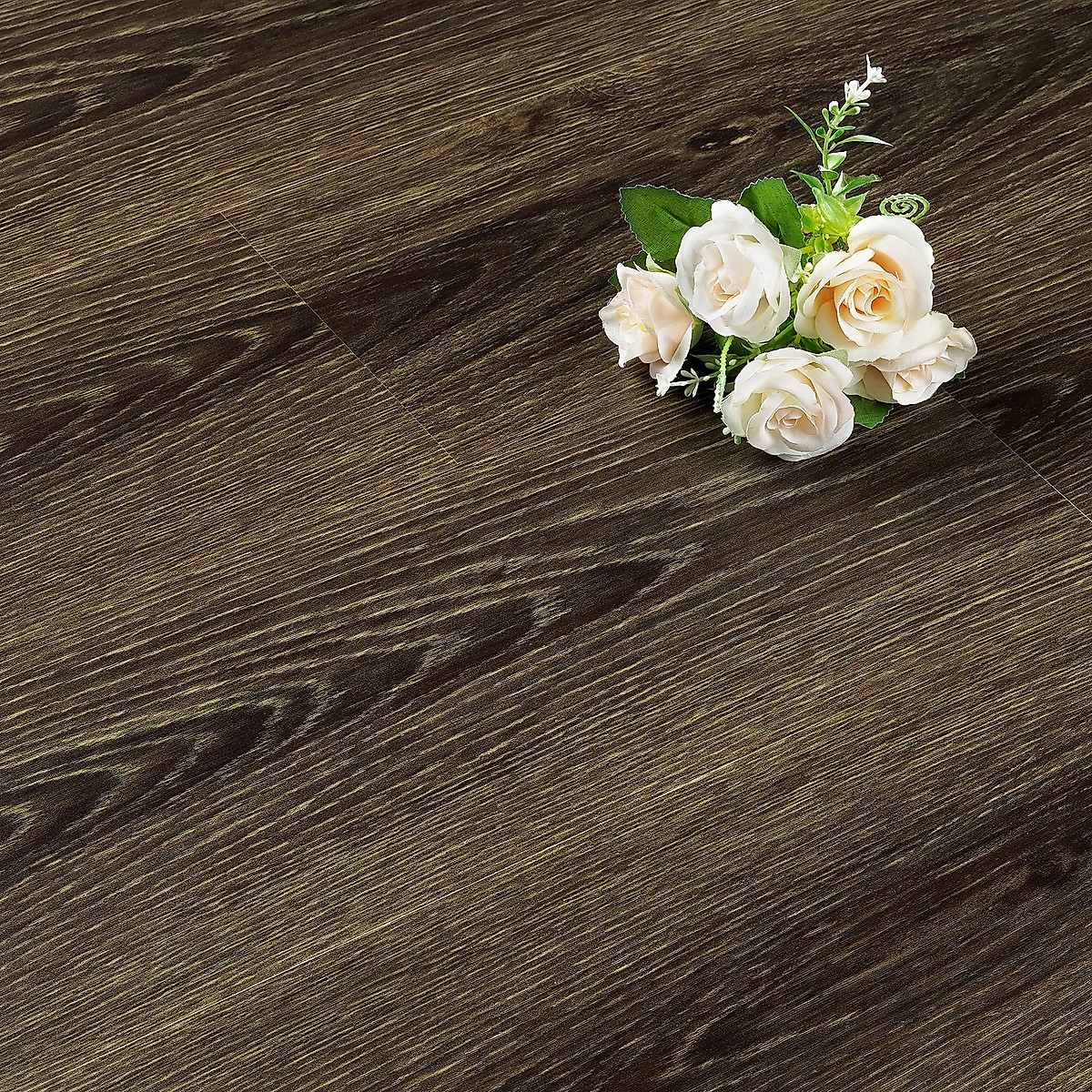 FunStick 6"x36" 10 Pcs Vinyl Flooring Peel and Stick Floor Tile Bathroom Dark Brown Wood Sticky Floor Tiles Peel and Stick Wood Planks for Walls Waterproof Peel n Stick Flooring for Kitchen Bedroom