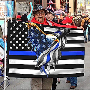 mokarier The Thin Blue Line Police Law Enforcement American Eagle Flag Banner with Grommets 3x5Ft College Home Room Man Cave Frat Wall Banner Decor THB3482