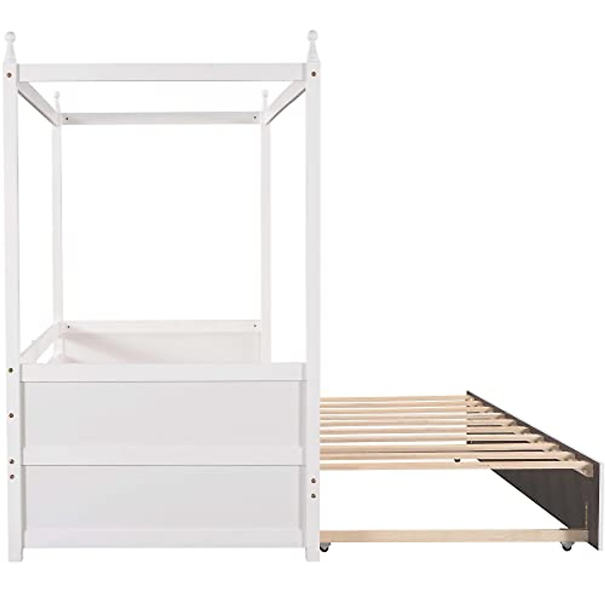 Wooden Canopy Daybed with Trundle Bed, Twin Bed to King Design Sofa Bed, 78.3" L x75.9 W Extendable Bed Daybed for Bedroom Living Room