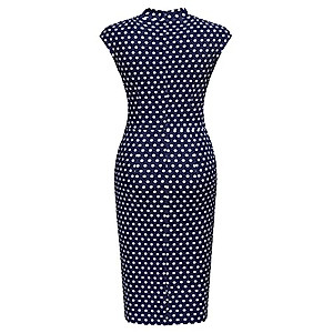 Miusol Women's Business Slim Style Ruffle Work Pencil Dress(X-Large, Navy Blue Polka Dot)