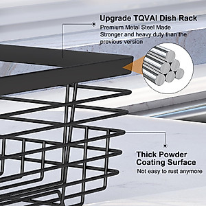 TQVAI Kitchen Dish Drying Rack Metal Dish Drainer with Full-Mesh Silverware Utensils Basket Holder, Black