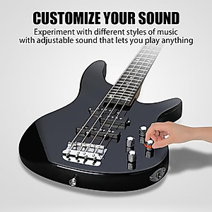Ktaxon Electric Bass Guitar 4 String Bass Guitar with 20 Watt Amplifier, PJ Type Pickup, Naturally air-dried Maple Neck, Rosewood Fretboard, Basswood Body(Black)