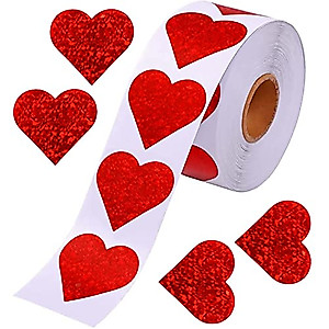 Valentines Glitter Red Heart Stickers - 1.5" Heart Decorative Labels 500 per Roll, Valentine's Day Love Decorations for Wedding, Anniversaries