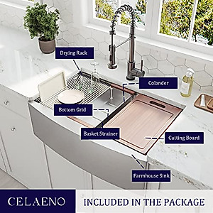 CELAENO 33-inch Farmhouse Kitchen Sink,Single Bowl Stainless Steel Workstation Kitchen Sink 18 Gauge, Deep Handmade R10 Radius All in One Kitchen Sink