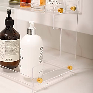 Yooloks Bathroom Organizer Countertop Acrylic 2 Tier - Counter Storage Organizer Makeup Organizer Vanity Shelf - Clear