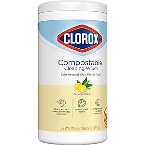 Clorox Compostable Cleaning Wipes - All Purpose Wipes - Household Essentials, Simply Lemon, 75 Count (Pack of 3)