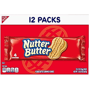 Nutter Butter Peanut Butter Sandwich Cookies, 4 Boxes of 12 Packs (4 Cookies Per Pack)