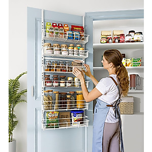 Mefirt Over The Door Pantry Organizer, Wall Mount Spice Rack, Pantry Hanging Storage and Organization, 6 Adjustable Baskets Heavy-Duty Metal for Home & Kitchen, Back of Door Seasoning Rack - White