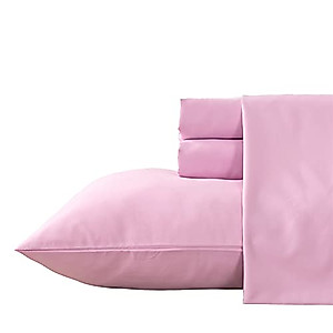 MEISHANG Twin Size Sheet Set Cooling Breathable Bed Sheets Set, Ultra Silky Soft Microfiber Sheet with 16 Inch Deep Pocket, Machine Washable, 4 Pieces (Twin, Pink)