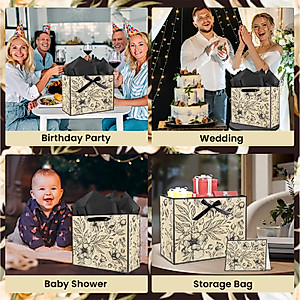 Yoirrat Vintage Floral Gift Bag Christmas Paper Bag Black Flowers Wrapping Bag with Paper Card Vintage Wildflower Gift Wrap Bag for Women Wedding Bridal Christmas Anniversary Birthday Party Supplies