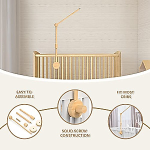 FEISIKE Baby Crib Mobile Arm, Mobile Arm for Crib Baby Mobile Hanger for Crib Nursery Decor Girls Boys Baby Crib Mobile Holder Arm Hanging Wooden Decoration Attachment Newborn 34 inch
