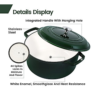 Enameled Cast Iron Dutch Oven with Lid, Enamel Dutch Oven Pot with Handles, Enamel Cast Iron Dutch Oven Cookware Casserole Braiser for Soup, Meat, Bread, Baking (7.5 quart, Green)