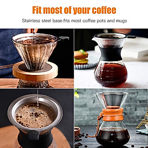 MEICHU Pour Over Coffee Filter 2PCS, Stainless Steel Coffee Filter, Paperless Reusable Cone Coffee Dripper