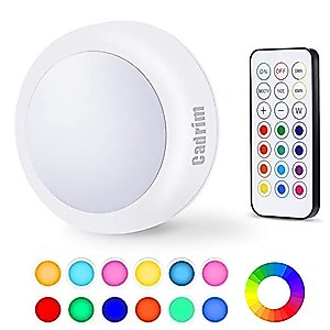 Cadrim Puck Lights, LED Color Changing Puck Lightings and Dimmable Under Cabinet Lights Battery Powered Under Counter Lights with Wireless Remote Controls for Kitchen(1 Pack)