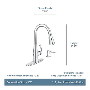 Moen Essie Spot Resist Stainless Touchless One-Handle Kitchen Faucet, Motion Activated Pull Down Kitchen Sink Faucet with Soap Dispenser, 87014EWSRS