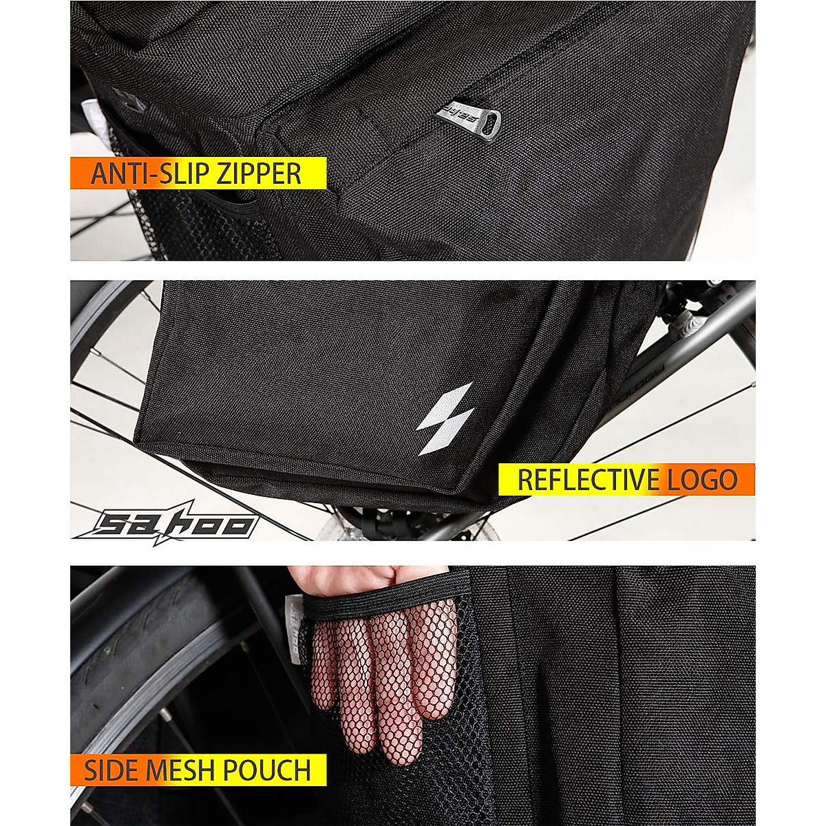 Sahoo Bike Rack Pannier Bag 3 in 1 Rear Rack Carrier Trunk Bag, Water Resistance 37L Large Capacity Bike Rear Panniers