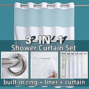 Hotel Grade Fabric Shower Curtain Set with Snap in Liner for Bathroom with See Through Top Window, Waffle Weave Shower Curtain, White, Machine Washable (Waffle-White,71W x 74H)