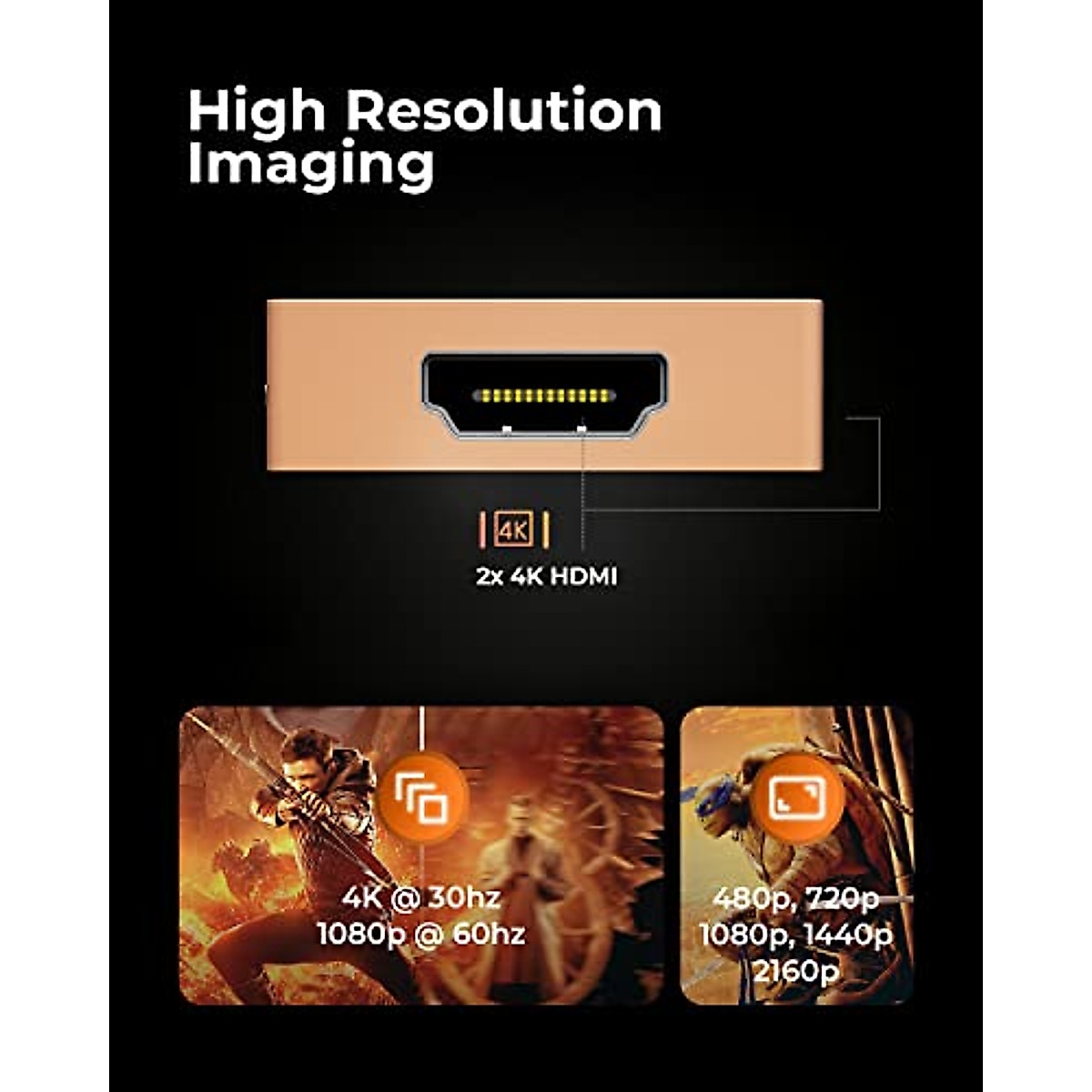 NOV8Tech USB C Hub Dual 4K HDMI Triple Display USB Hub 3.0 Adapter for MacBook Pro 2020/2019/2018/2017/2016 & MacBook Air 2020-2018, 7 in 2 Gold 100W USB C Dock, SD & Micro SD Reader, USB 3 & USB 2