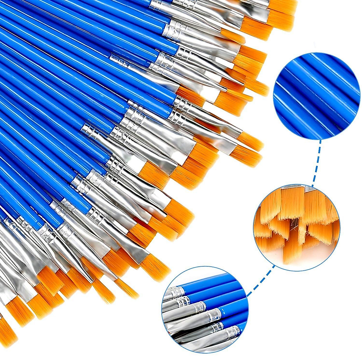 30Pcs Small Paint Brushes Kids for Acrylic Painting, Flat Nylon Hair Paint Brush Bulk Wooden Handle Oil Watercolor Painting Brushes for Students, Children and Adult