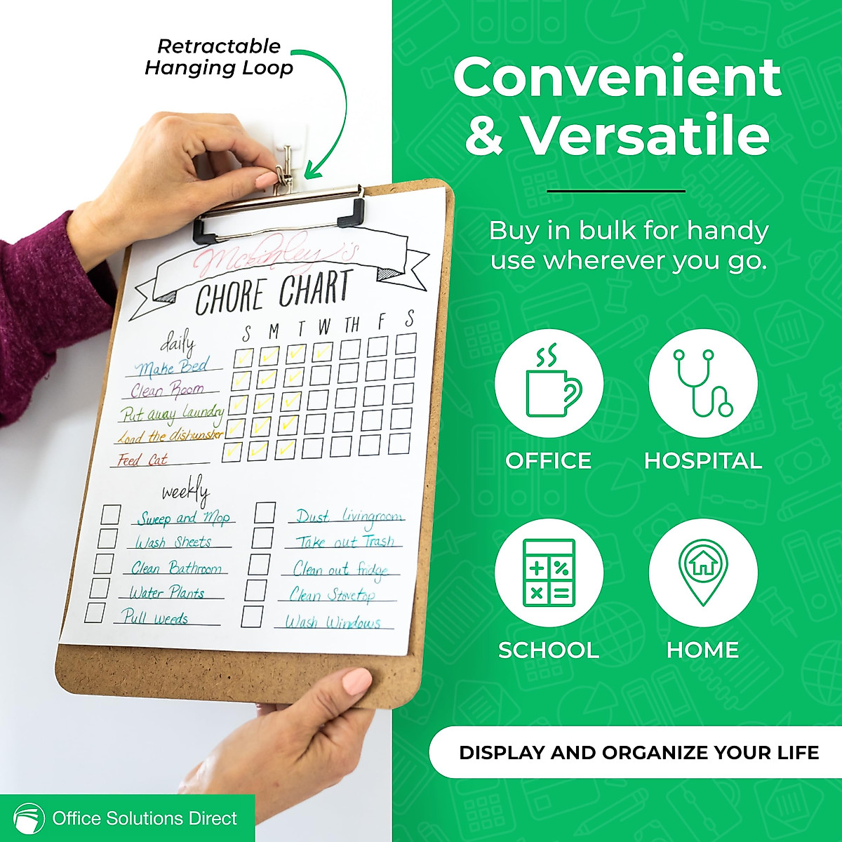 Office Solutions Direct Clipboards with Low Profile Clip (Set of 10) - Wood Clipboards Bulk 10 Pack, Heavy Duty Clipboard, Bulk Classic Clipboards for Classroom, Calendar Office Clipboard Stand up