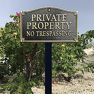 SmartSign “Private Property, No Trespassing” GardenBoss Statement Plaque | 5.75" x 9.5" Aluminum Plaque with 18" Black Lawn Stake