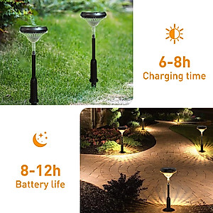 Whousewe Solar Pathway Lights Outdoor 6Pack, Solar Lights Outdoor Decorative 3 Light Modes Waterproof Bright LED Garden Lights, Auto On/Off Solar Landscape Lights for Pathway Yard Walkway Patio,Black