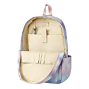 Backpack for Teen Girls School Backpack Bookbag Set with Lunch Box and Pencil Bag Water-Resistant & Light weight (Blue Galaxy)