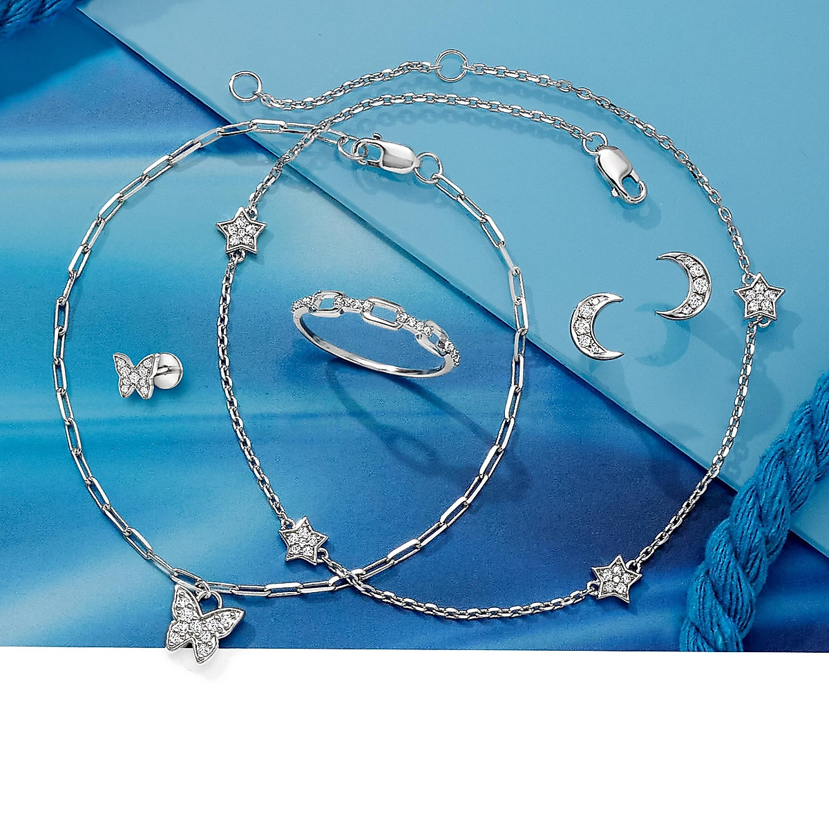 RS Pure by Ross-Simons 0.12 ct. t.w. Diamond Moon Stud Earrings in Sterling Silver