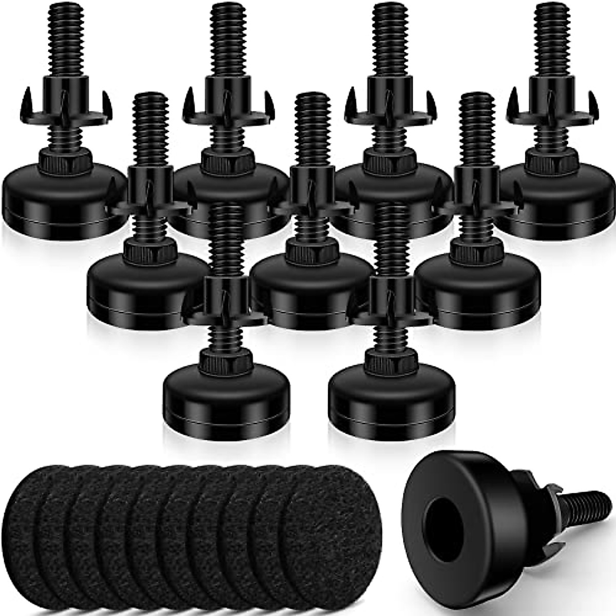 10 Set Adjustable Furniture Leveling Feet, Adjustable Leg Levelers for Cabinets Sofa Tables Chairs Raiser, Heavy Duty Height Adjuster Furniture Levelers Foot with T- Nut Kit 3/8”-16 Thread, Black