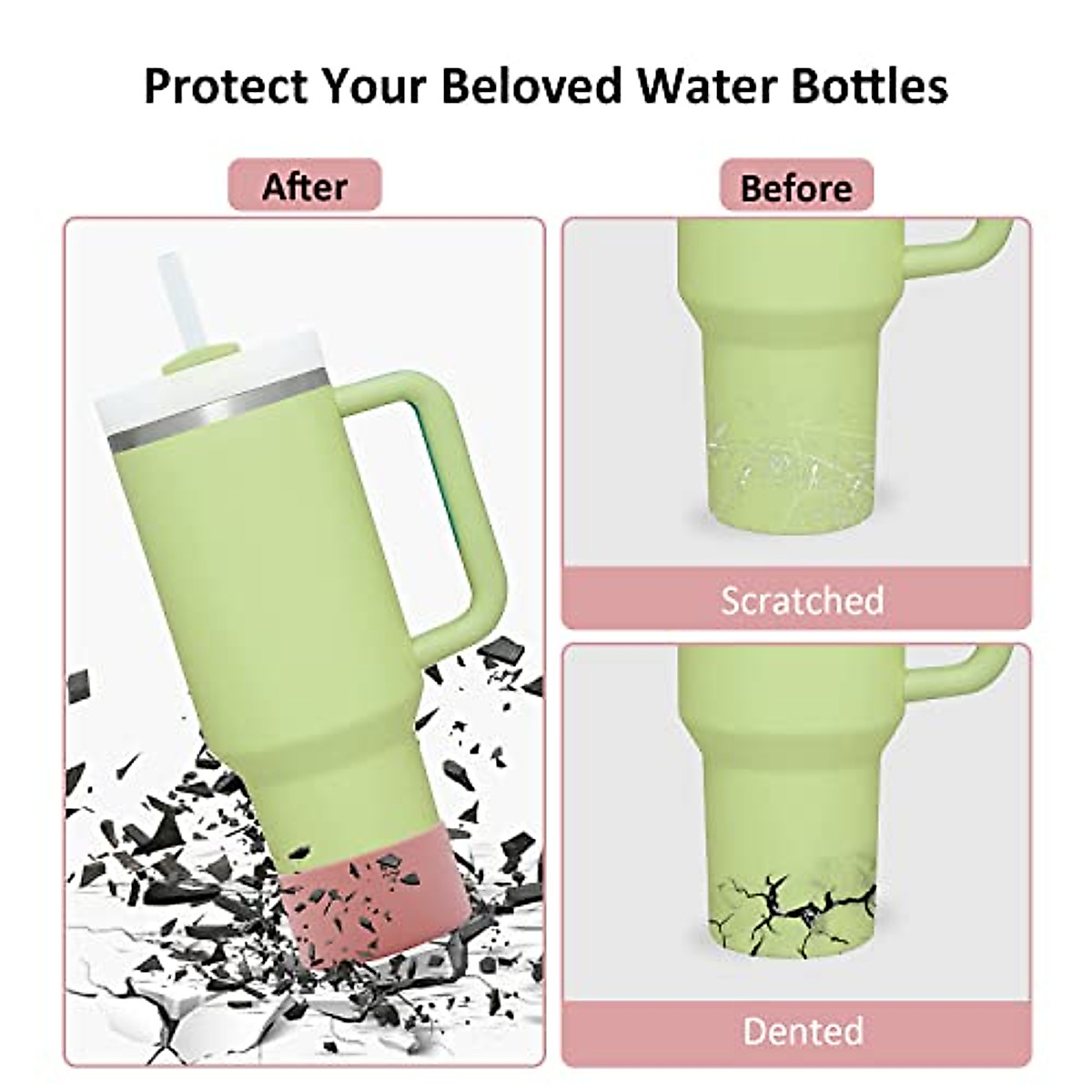 2Pcs Protective Silicone Boot For Stanley Quencher Tumbler 30 oz 40 oz & IceFlow 20oz 30oz & Hydro Flask Water Bottle 12-24oz - Cup Bottom Sleeve - Stanley Cup Accessories (pink)