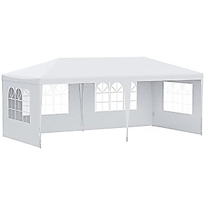 Outsunny Large 10' x 20' Gazebo Canopy Party Tent with 4 Removable Window Side Walls,Wedding, Picnic Outdoor Events-White