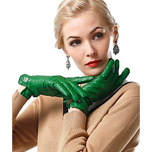 NappaNovum Women's Classic Italian Nappa Leather Gloves Lambskin Winter Comfort Lining Fashion Gloves (Touchscreen or Non-Touchscreen) (M, Green)