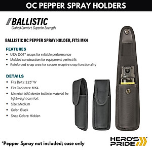Hero's Pride Ballistic OC Pepper Spray Holder, Nylon EDC Holster for Duty Belt, Mace Holder Fits MK4, Molded Construction Duty Gear, Lightweight & Durable Design, Quick Access, Hidden Snap, Case Only