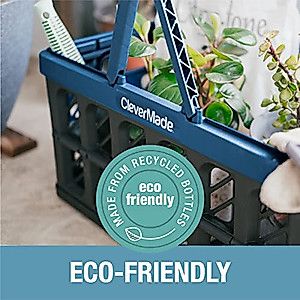 CleverMade Eco 24L Collapsible Reusable Plastic Grocery Shopping Baskets; Small Foldable Storage Crates with Handles, 3 Pack, Stone
