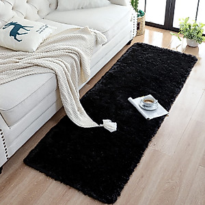Chicrug Soft Runner Rugs for Bedroom Living Room Plush Fluffy Rug 2x6 Feet, Shag Furry Area Rug Carpet Non Shedding for Nursery Children Kids Girls Room Home Decorative, Black