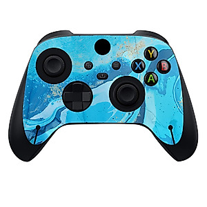 PlayVital Aquamarine Watercolour Custom Vinyl Skins for Xbox Series X, Wrap Decal Cover Stickers for Xbox Series X Console Controller