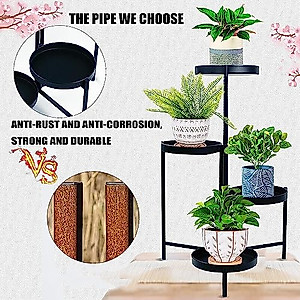 Plant Stand Indoor Outdoor 4 Tier Tall Metal Potted Multiple Flower Pot Holder Shelf Rustproof Iron Round Supports Planter Plant Rack for Corner Garden Balcony Patio