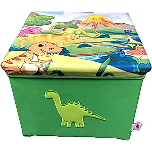 Toy Chest for Boys, Storage Bins for Toys, Toy Box for Boys, Kids Toy Storage Bins, Sturdy & Foldable, Removable Divider, Dinosaur Storage Containers for Playroom, Bedroom, Home, Dinosaur Pattern