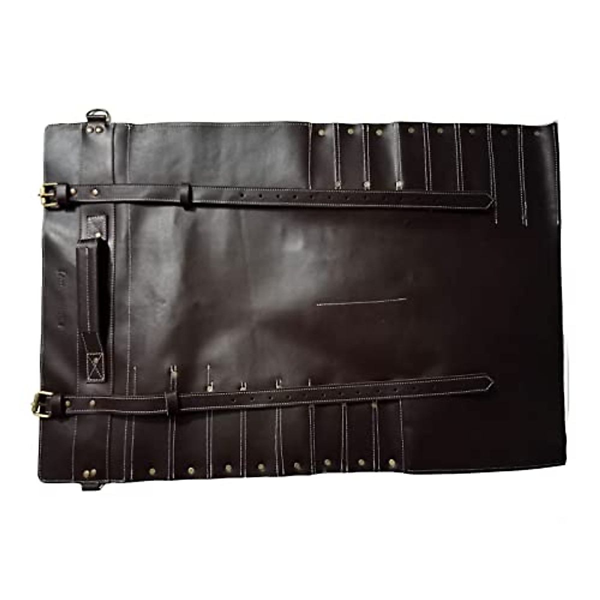 Professional Chef Genuine Premium Cowhide Leather Chef Knife Bag/Knife Roll 16 Pockets Space #F15 (Dark Brown)