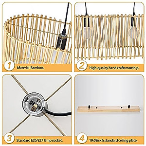WalmHomie 1 Light Big Bamboo Woven Pendant Lighting Fixtures,Ceiling Hanging Light for Living Room Dining Room Bar Cafe