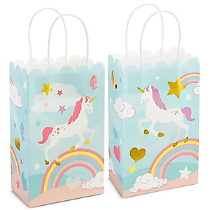 BLUE PANDA 24 Pack Small Unicorn Favor Bags with Handles, Pastel Rainbow Birthday Party Decorations (5.5 x 8.6 x 3 In)