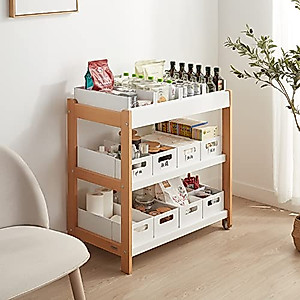 WELLHONG Long 19.69 inch Kitchen Adjustable Organizer and Storage bins, Front Dip Opening Organization with Handle for Cabinet, Shelf, Closet, Cupboard - 1Pack - Pure White