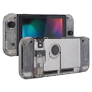 eXtremeRate DIY Replacement Shell Buttons for Nintendo Switch, Back Plate for Switch Console, Housing with Full Set Buttons for Joycon Handheld Controller - Transparent Clear [No Electronics Parts]