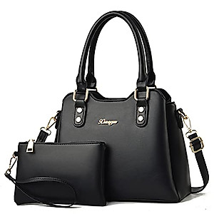 XIAOYU Purses and Handbags for Women Fashion Tote Bag Shoulder Bag Top Handle Satchel Purse Set 2pcs (Black)