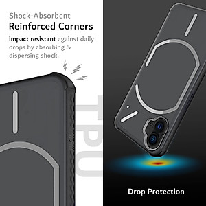 TUDIA Rugged Fit Designed for Nothing Phone (1) Case, [SKN] Shockproof Anti-Yellowing Slim Grip Semi-Transparent TPU Bumper Reinforced Corners Drop Protection for Nothing 1 Phone Case - Frosted Black