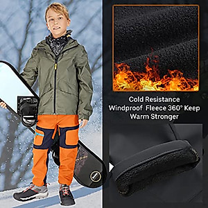 linlon Kids Boy's Snow Waterproof Pants Youth Fleece Lind Hiking Softshell Warm Insulated Trousers,Orange,9056-Orange-XXL