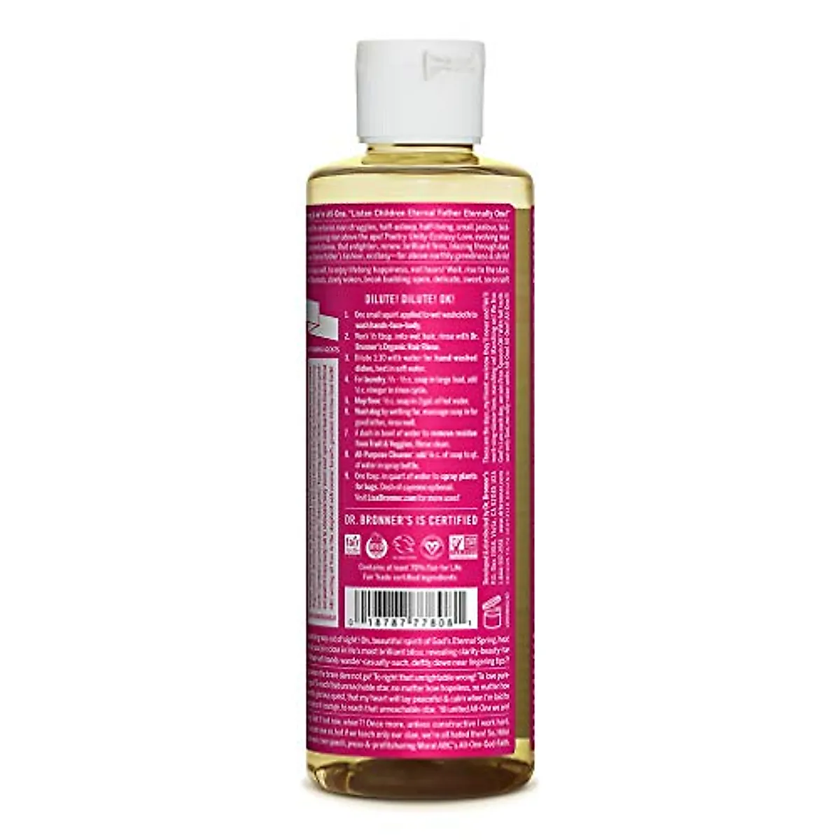 Dr. Bronner's - Pure-Castile Liquid Soap (Rose, 8 ounce) - Made with Organic Oils, 18-in-1 Uses: Face, Body, Hair, Laundry, Pets and Dishes, Concentrated, Vegan, Non-GMO