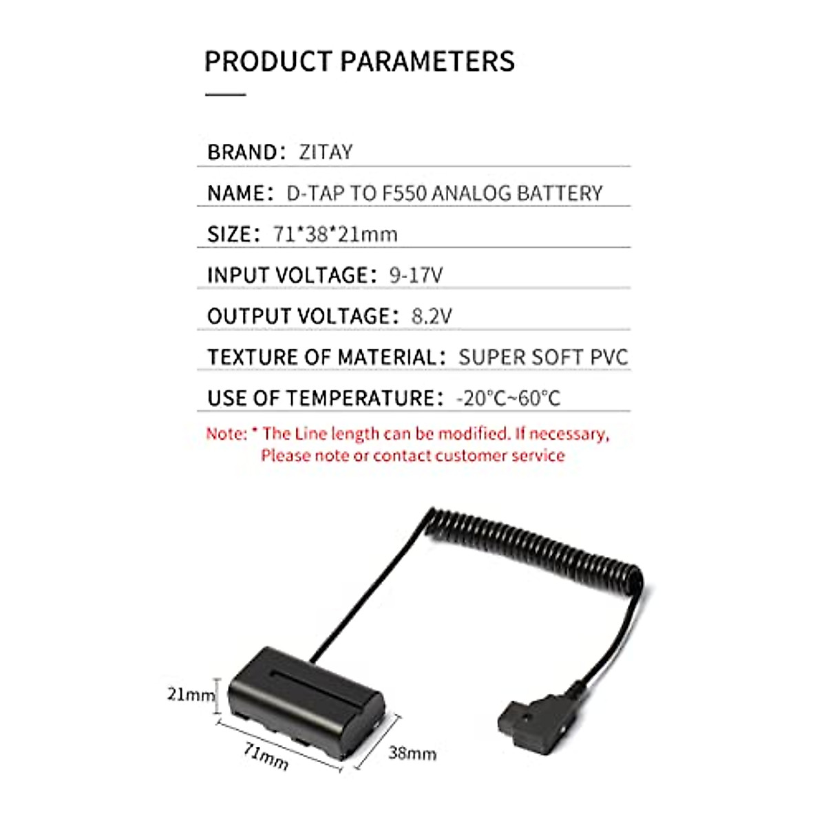 ZITAY D-tap Ptap to NP-F550 Dummy Battery Compatible for Sony NP-F550/770/570 NP-F970 Power LED Light Feelworld Atomos Ninja Monitor for DP30 LE Vmount AB Battery