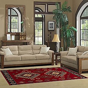 SUPERIOR Indoor Small Area Rug with Jute Backing, Bohemian Geometric Rugs for Home, Bedroom, Living Room, Kitchen, Entryway, Office, Southwestern Floor Decor, Santa Fe Collection, 4' x 6', Red